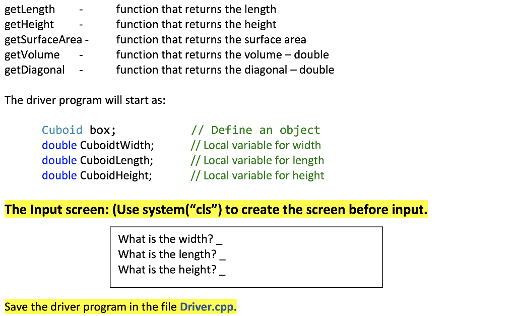 Solved Write a program that demonstrates the Cuboid class by | Chegg.com