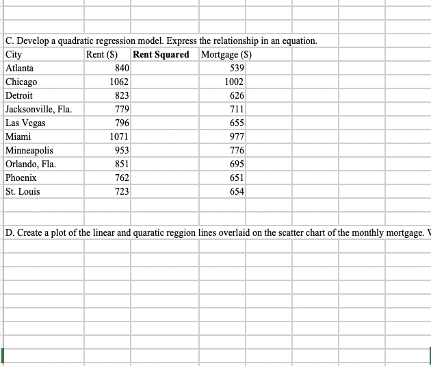 Solved C. Develop a quadratic regression model. Express the | Chegg.com