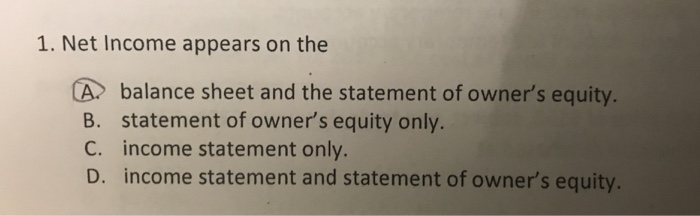 Solved 1. Net Income appears on the balance sheet and the | Chegg.com