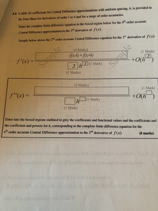 Solved 44 A table of coefficients for Central Difference | Chegg.com