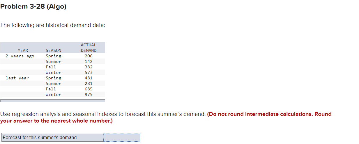 Solved Problem 3-28 (Algo) The following are historical | Chegg.com