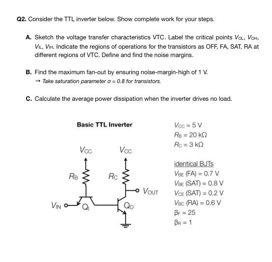 Q2. Consider the TTL inverter below. Show complete | Chegg.com