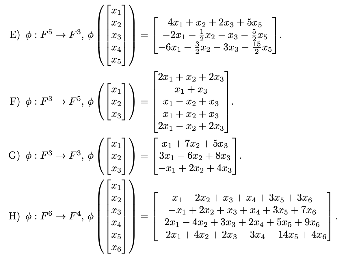 Solved 1. For the following linear transformations $:FN + | Chegg.com