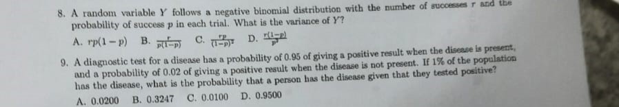 Solved A random variable Y ﻿follows a negative binomial | Chegg.com