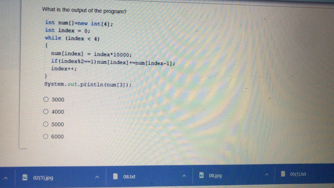 Solved What is the output of the program? int num[]=new int | Chegg.com