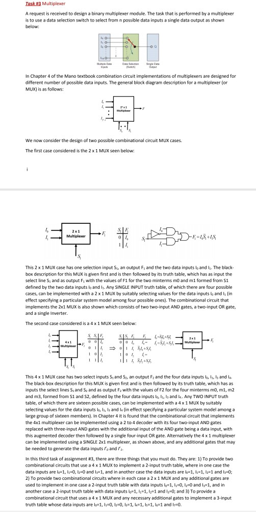 Solved Task 3 Multiplexer A request is received to design a | Chegg.com