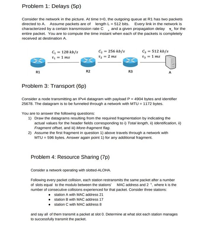 Solved Problem 1: Delays (5p) Consider the network in the | Chegg.com