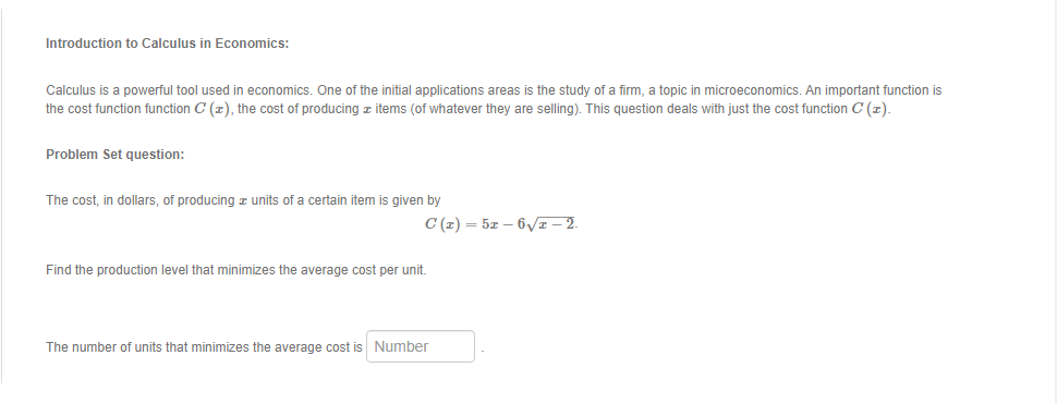 Solved Introduction to Calculus in Economics: Calculus is a | Chegg.com