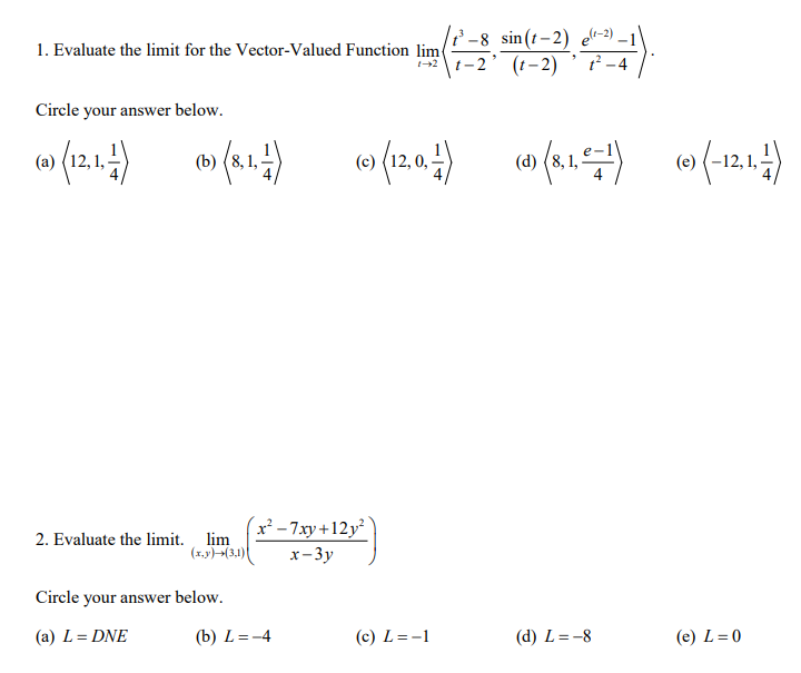 Solved 1. Evaluate the limit for the Vector-Valued Function | Chegg.com
