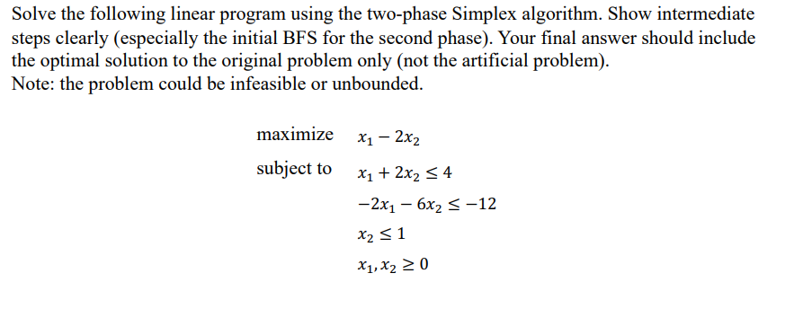 Solved Solve the following linear program using the | Chegg.com