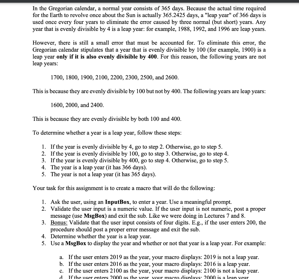 Solved In the Gregorian calendar, a normal year consists of | Chegg.com