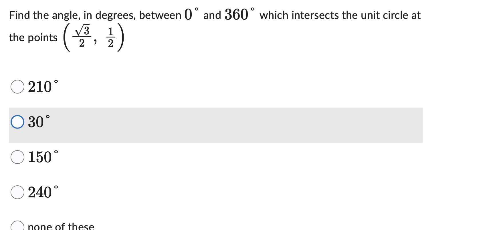 Solved Find the angle, in degrees, between 0∘ and 360∘ which | Chegg.com
