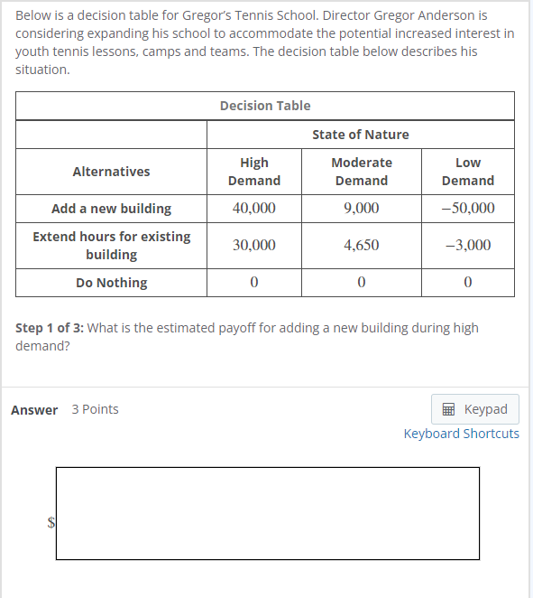 Solved Below is a decision table for Gregor's Tennis | Chegg.com