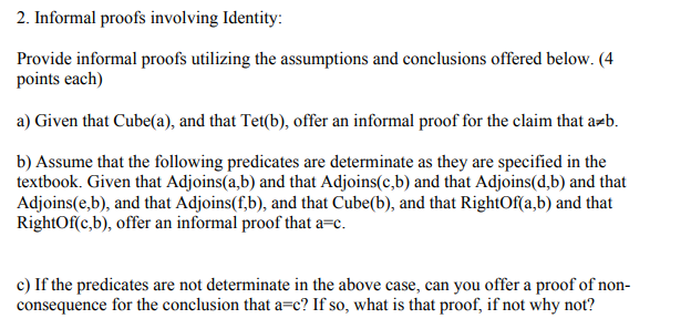 2. Informal proofs involving Identity: Provide | Chegg.com