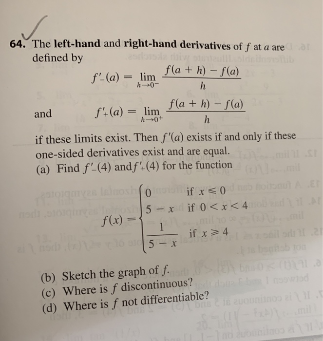 Solved The left-hand and right-hand derivatives of f at a | Chegg.com