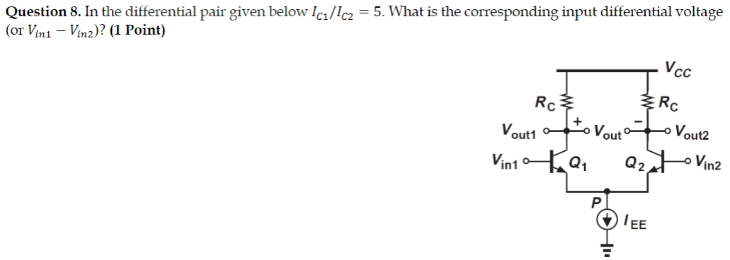 Solved Question 8. In the differential pair given below | Chegg.com