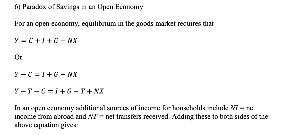 6) Paradox of Savings in an Open Economy For an open | Chegg.com