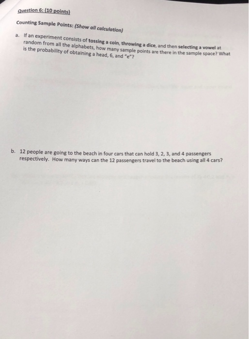Solved auestien &:1(40 points) Counting Sample Points:(Show | Chegg.com