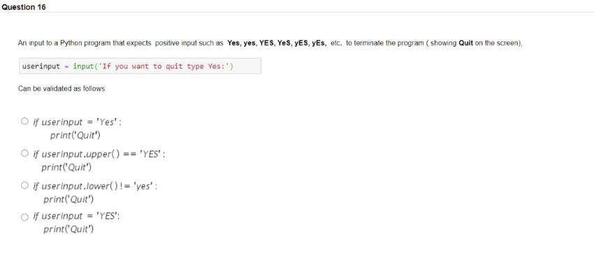 Solved Question 16 An input to a Python program that expects | Chegg.com