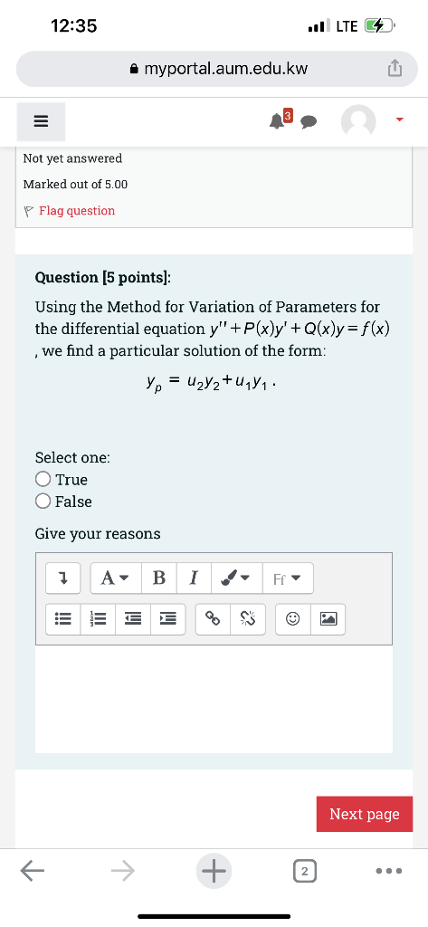 Solved Question [5 points]: Using the Method for Variation | Chegg.com