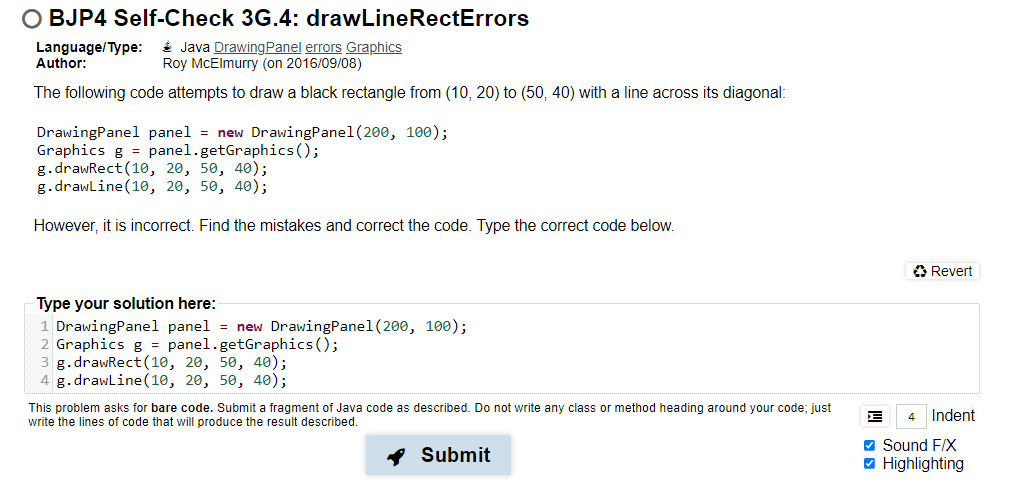 Solved O BJP4 Self-Check 3G.4: drawLineRectErrors | Chegg.com