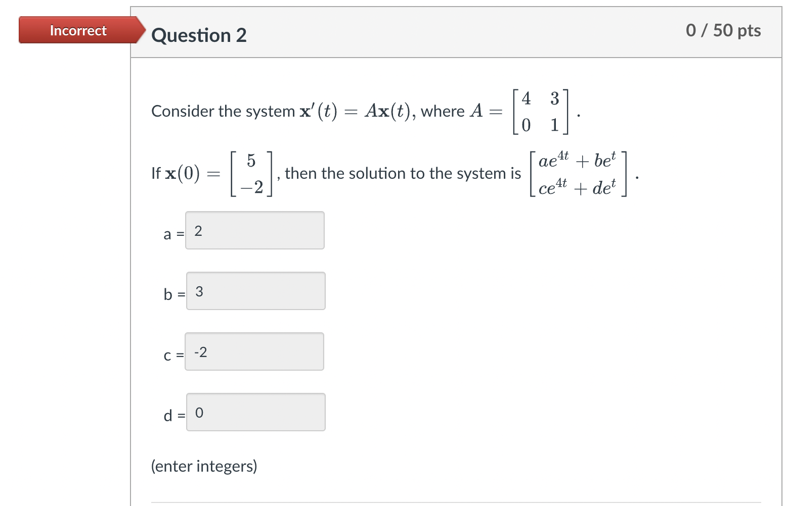 Solved Consider the system x′(t)=Ax(t), where A=[4031]. If | Chegg.com