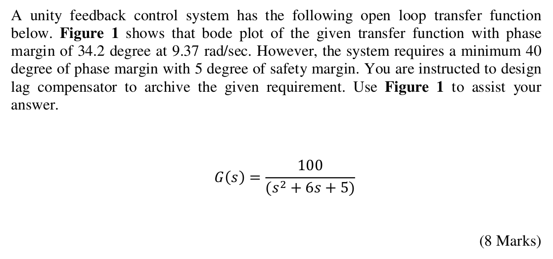 Solved A unity feedback control system has the following | Chegg.com