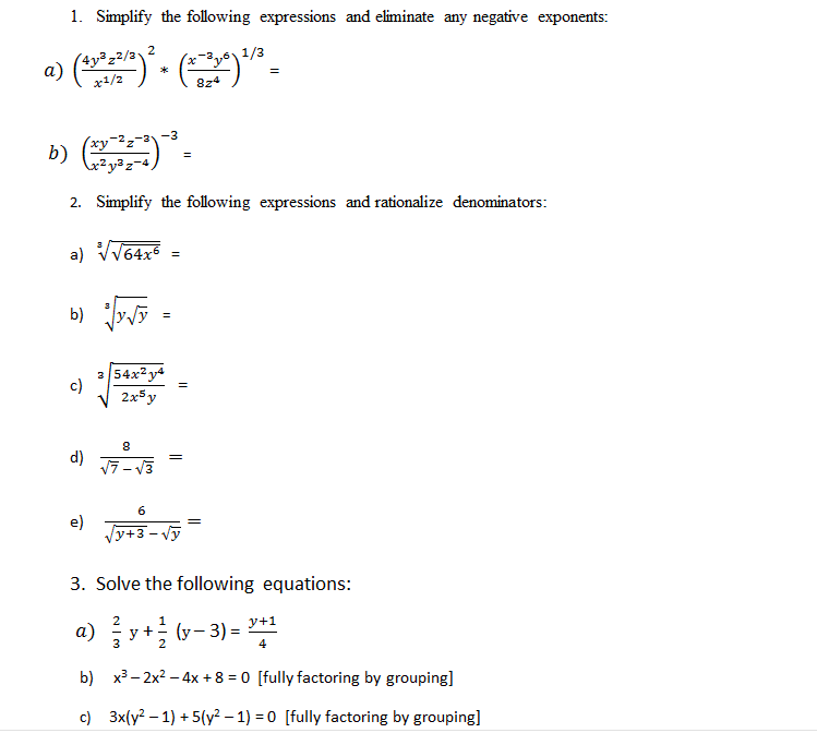 Solved 1. Simplify the following expressions and eliminate | Chegg.com