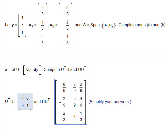 Solved Let y=⎣⎡4−66⎦⎤,u1=⎣⎡−2−51⎦⎤,u2=⎣⎡−113⎦⎤. Find the | Chegg.com