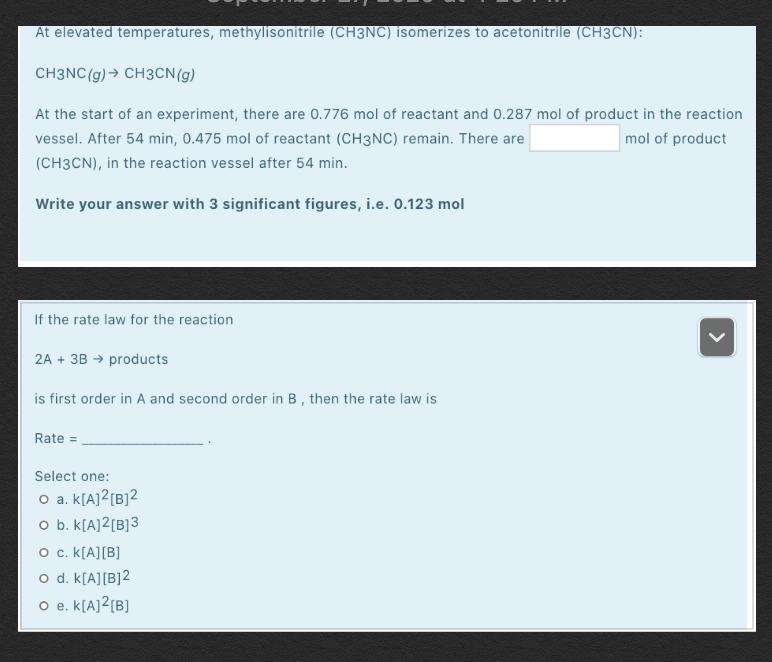 Solved At elevated temperatures, methylisonitrile (CH3NC) | Chegg.com