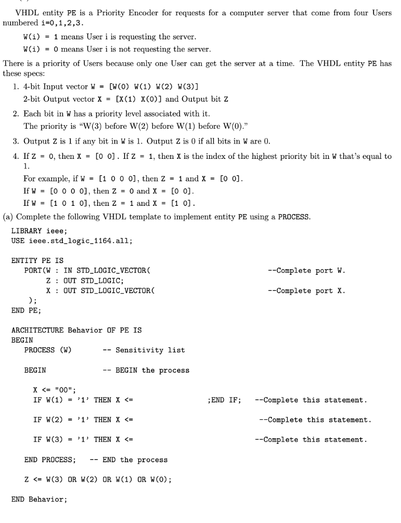 Solved VHDL entity PE is a Priority Encoder for requests for | Chegg.com