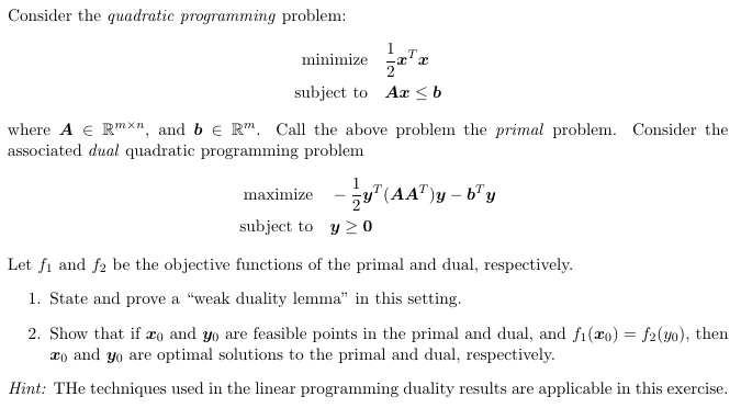 Solved Consider the quadratic programming problem minimize | Chegg.com