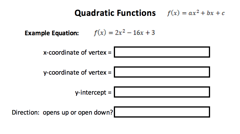 Solved Quadratic Functions f(x)=ax 2+bx+c Example Equation | Chegg.com