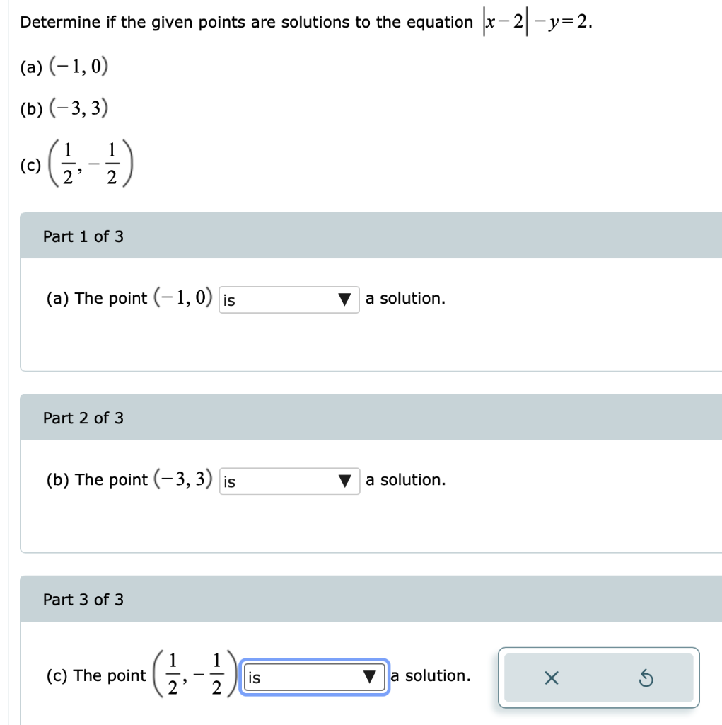Solved Determine if the given points are solutions to the | Chegg.com