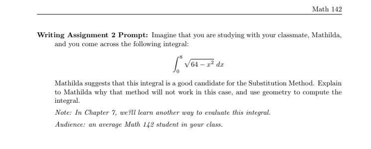 Solved Math 142 Writing Assignment 2 Prompt: Imagine that | Chegg.com