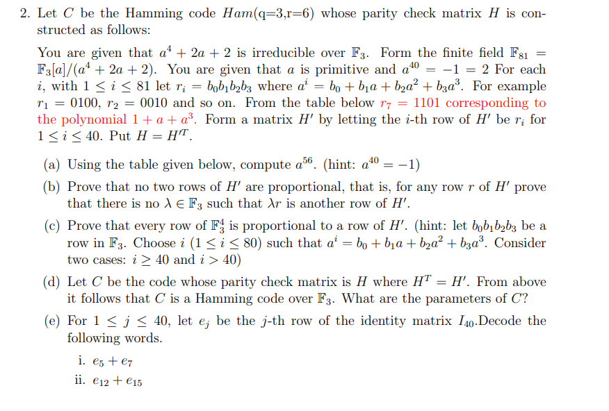Let C Be The Hamming Code Hamq3r6 Whose Parity 