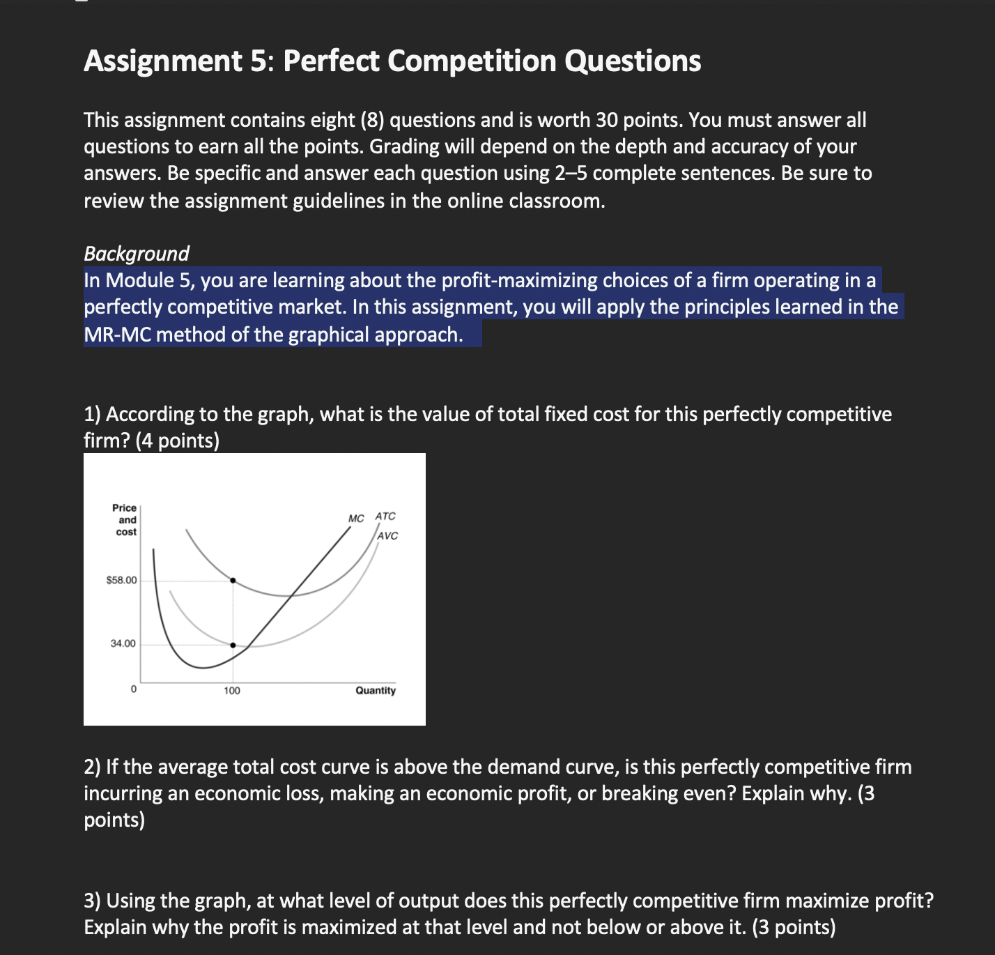Solved Assignment 5: Perfect Competition Questions This | Chegg.com