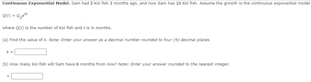 Solved Continuous Exponential Model. Sam had 5 Koi fish 3 | Chegg.com