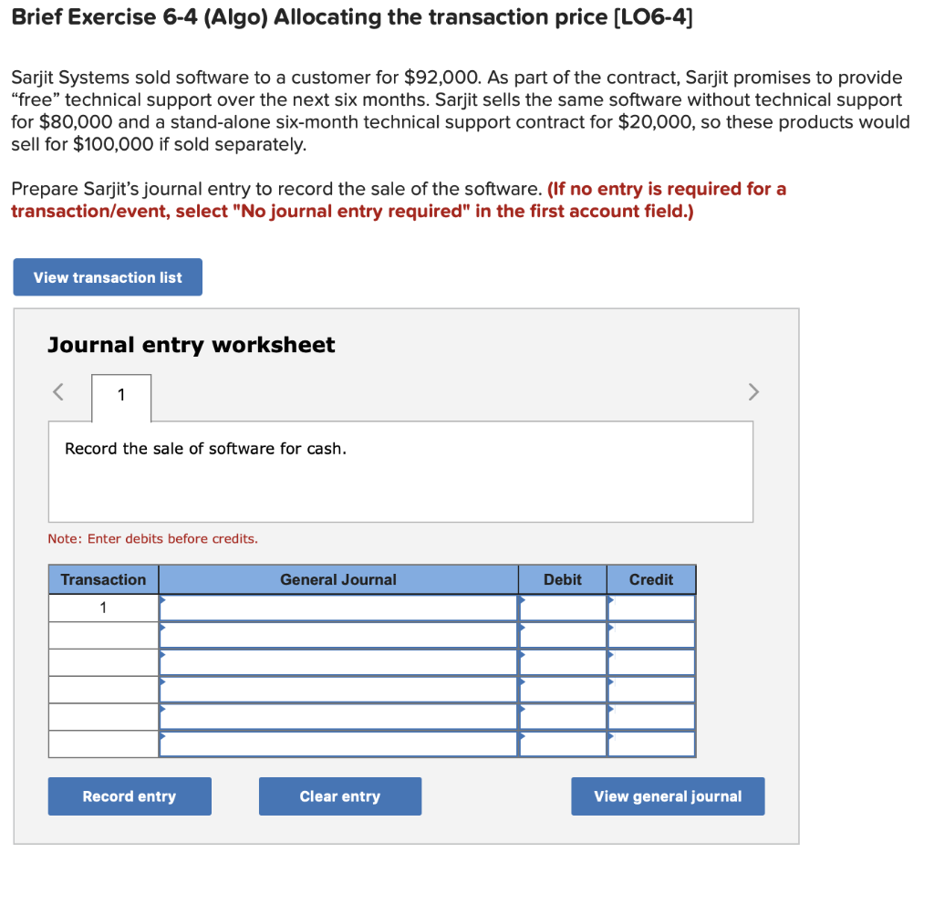 Solved Brief Exercise 6-4 (Algo) Allocating the transaction | Chegg.com