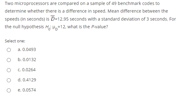 Solved Two microprocessors are compared on a sample of 49 | Chegg.com