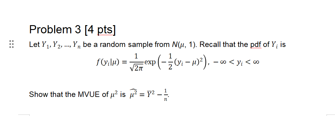Solved Problem 3 [4 pts]:., ﻿Let Y1,Y2,dots,Yn be ﻿a random | Chegg.com