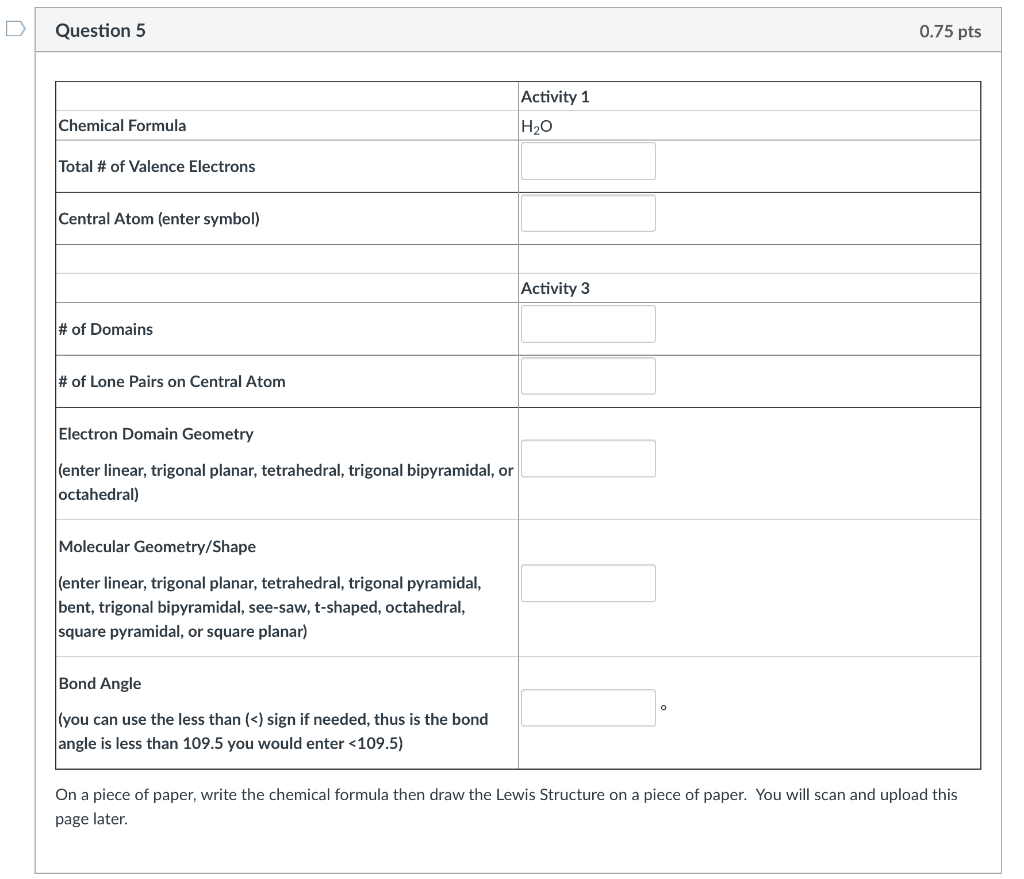 Solved Question 5 0.75 pts Activity 1 H20 Chemical Formula | Chegg.com