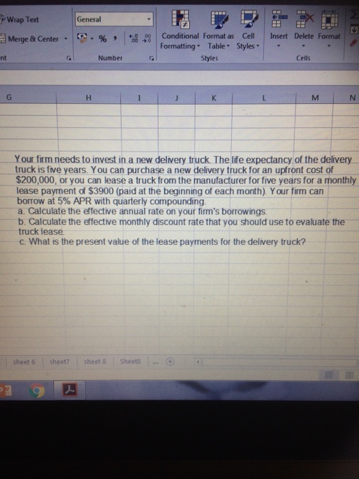 Solved Wrap Text Merge & Center · IR. % , 158. : | | Chegg.com