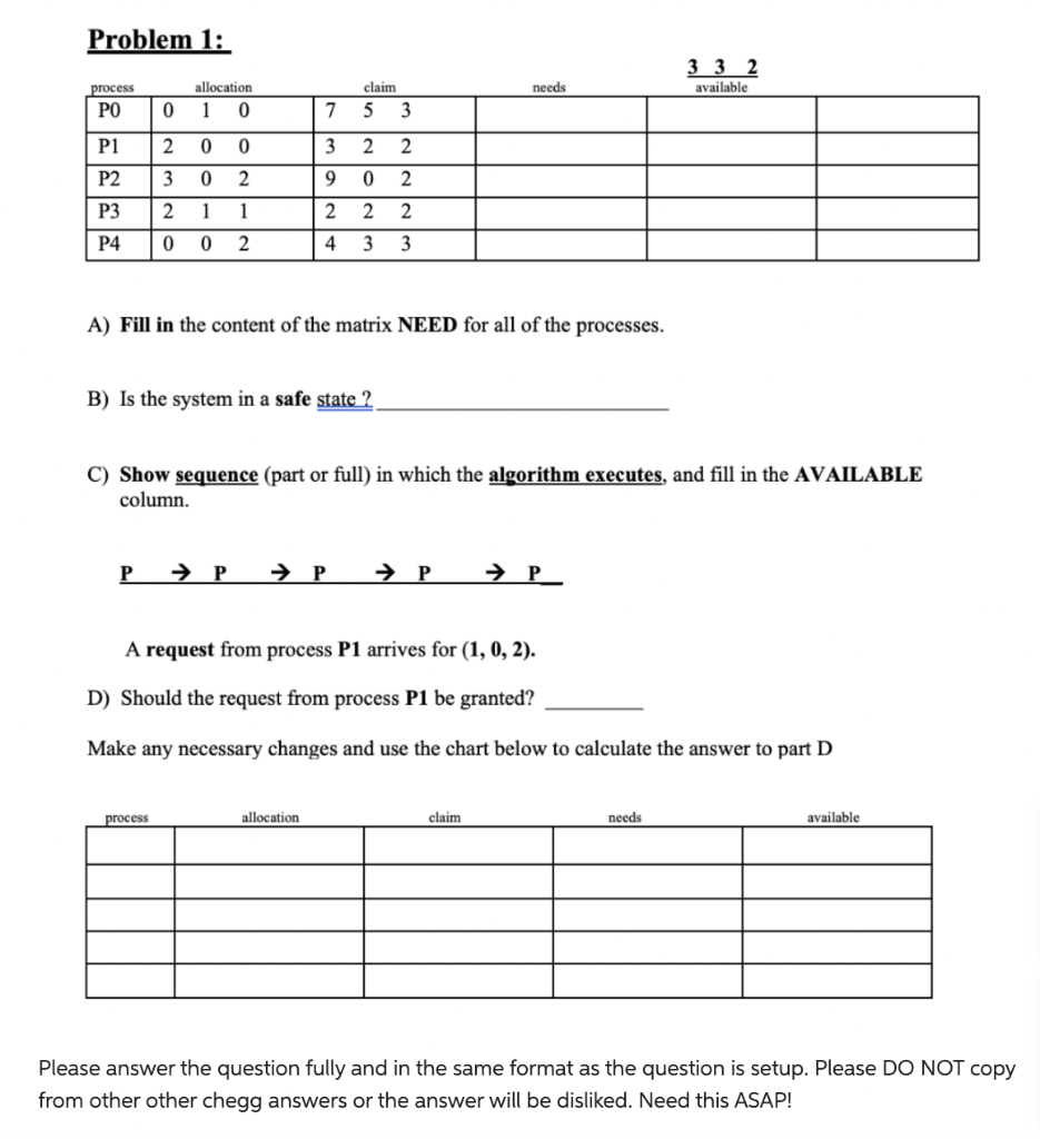 Solved Problem 1: A) Fill in the content of the matrix NEED | Chegg.com