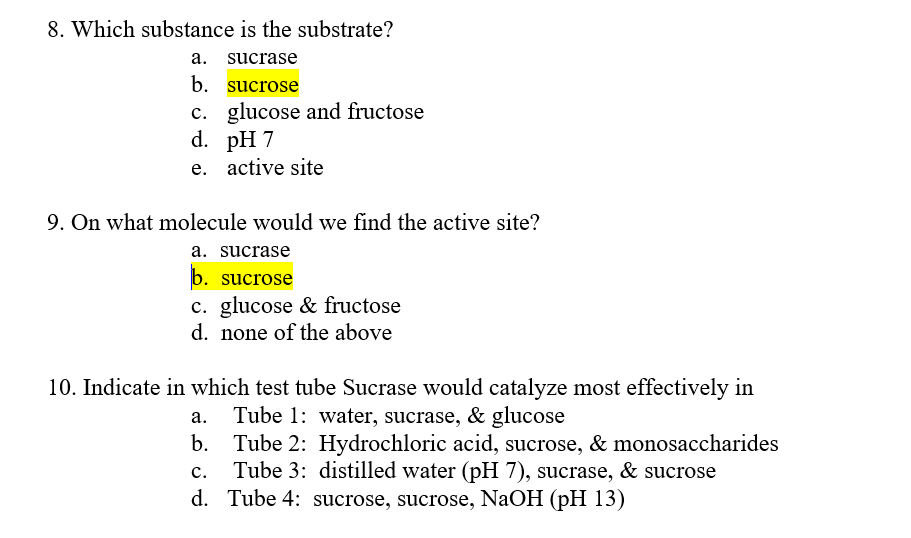 Solved 8. Which substance is the substrate? a. sucrase b. | Chegg.com