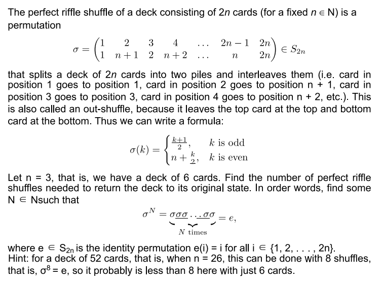 Solved The perfect riffle shuffle of a deck consisting of 2n | Chegg.com