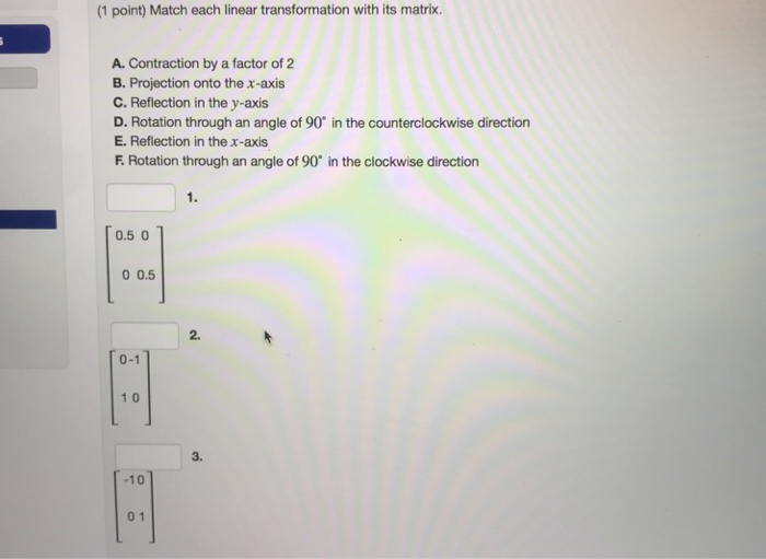 Solved 1 point) Match each linear transformation with its | Chegg.com