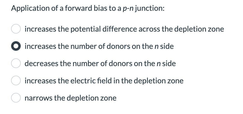 Solved Application of a forward bias to a p−n junction: | Chegg.com