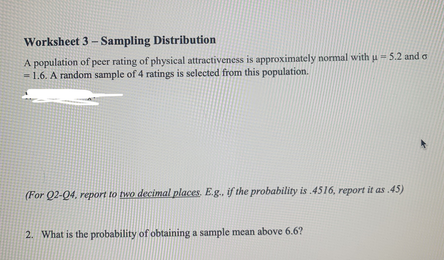 Solved Worksheet 3 Sampling Distribution A Population Of