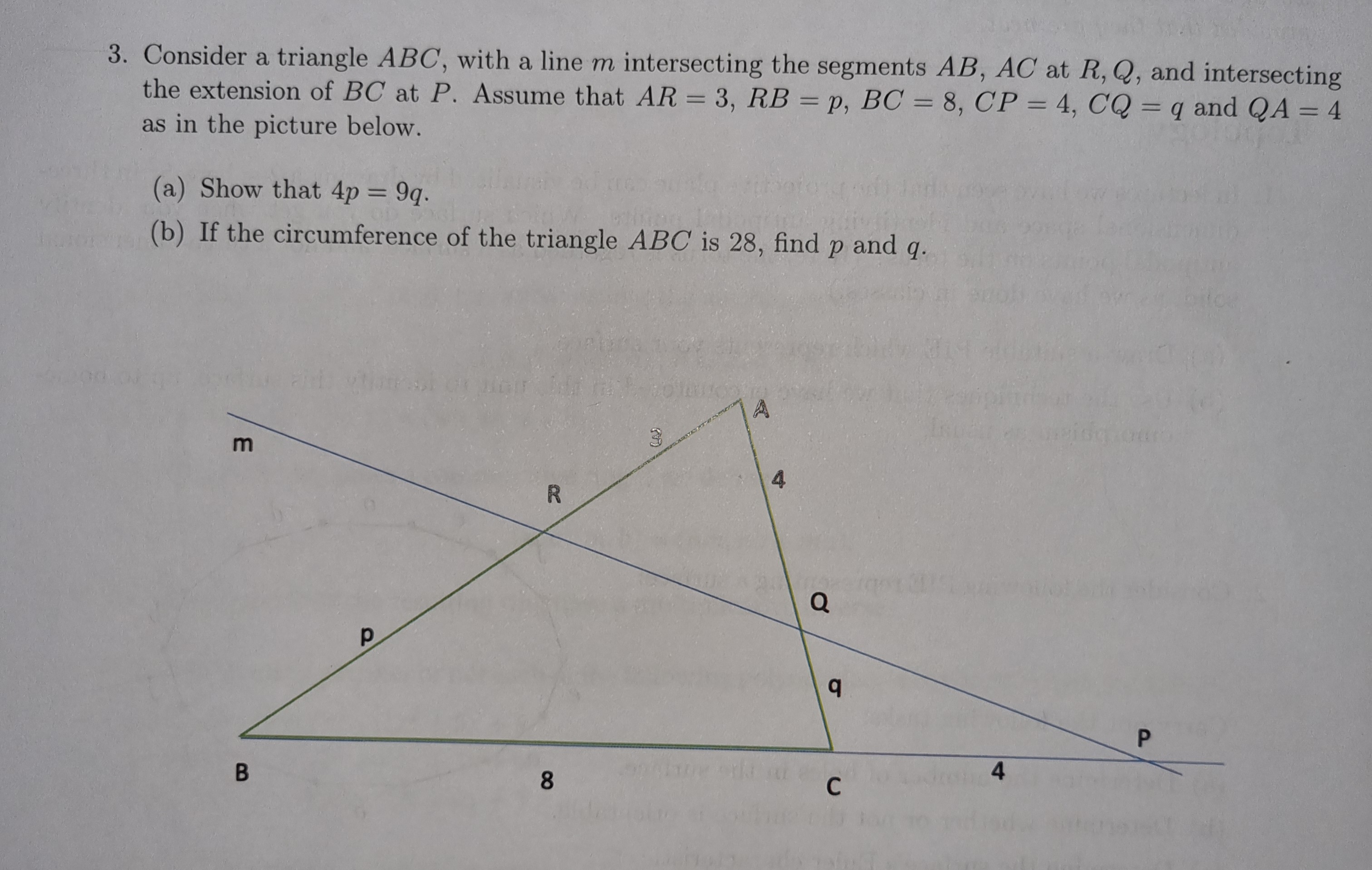 Solved 3. Consider a triangle ABC, with a line m | Chegg.com